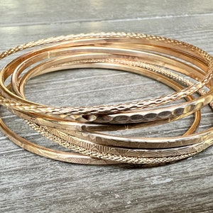 Gold Thin Bangle Stack, Set of 7, Singles Available - 12 Gauge, 2mm - Etsy