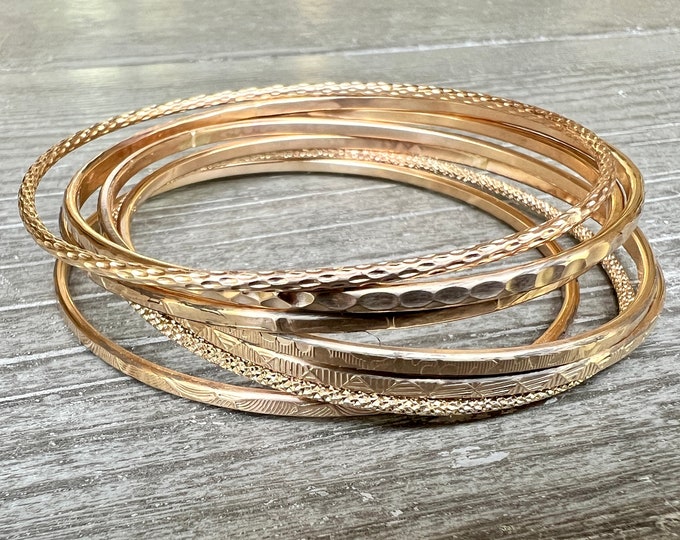 Gold Thin Bangle Stack, Set of 7, Singles Available - 12 Gauge, 2mm - Etsy