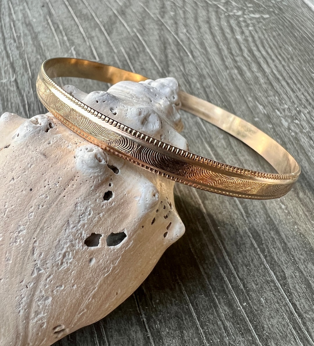 14K Gold Filled Bangle - Moire Patterned, Custom Engraving Available - Etsy