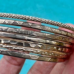 Gold Thin Bangle Stack, Set of 7, Singles Available - 12 Gauge, 2mm - Etsy