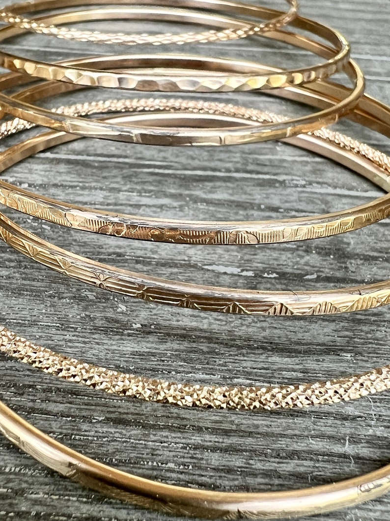 Gold Thin Bangle Stack, Set of 7, Singles Available - 12 Gauge, 2mm - Etsy