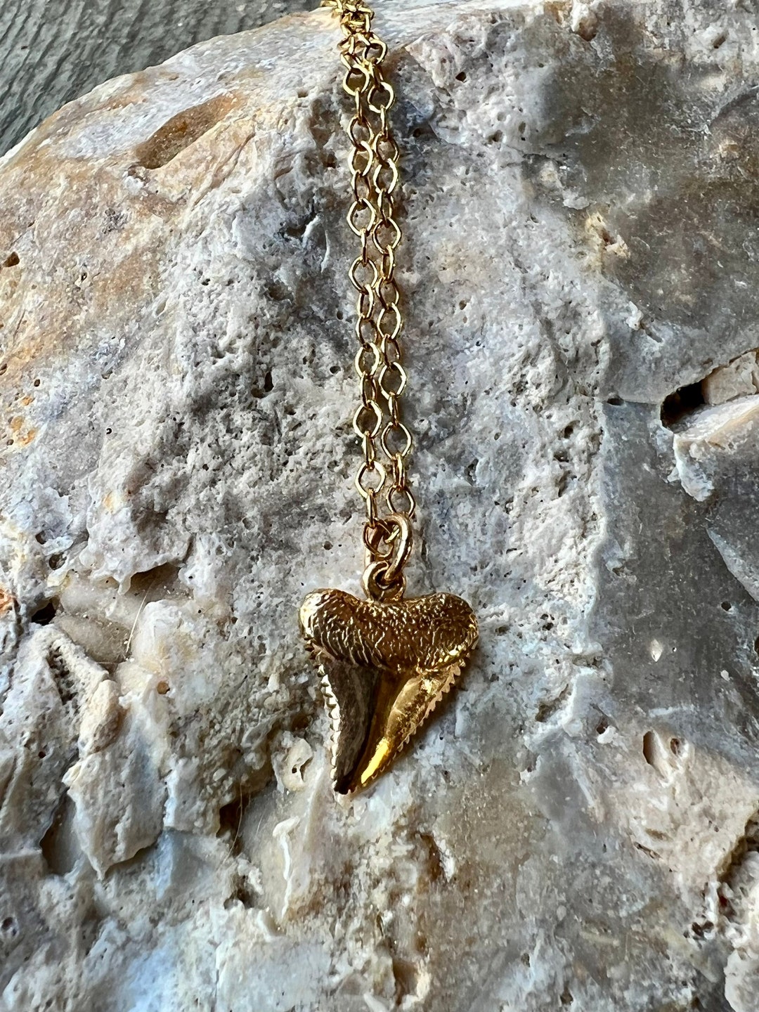 Gold Shark’s Tooth 3D Charm Necklace - Etsy