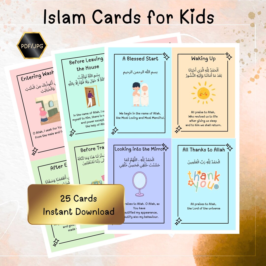 Printable Islamic Dua Cards for Kids–daily Dua in Arabic & English ...
