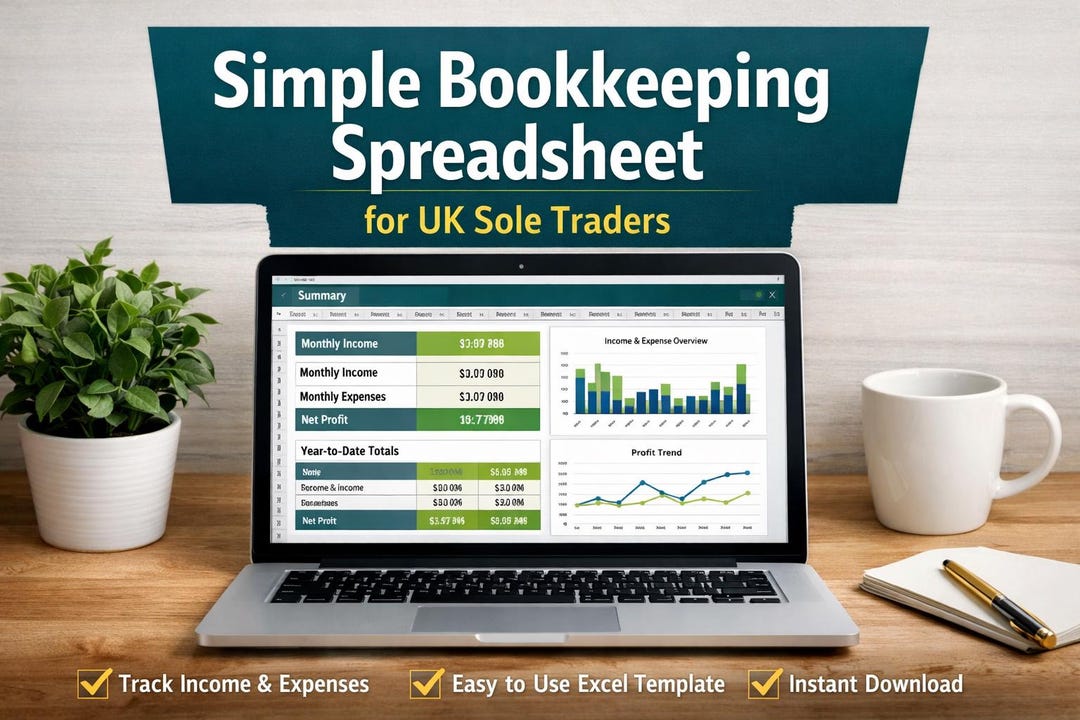 Sole Trader Income & Expenses Tracker (non-vat) - Excel Spreadsheet - Etsy