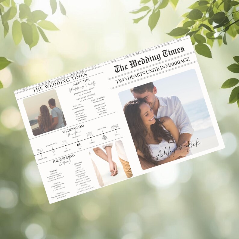 Editable Wedding Newspaper Template, Canva Wedding Program (digital ...