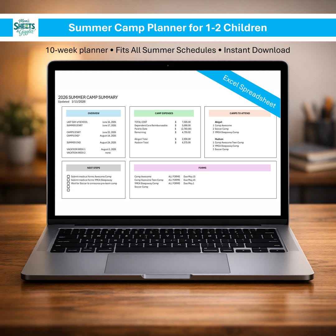 Summer Camp Planner in Excel for 1-2 Children - Etsy