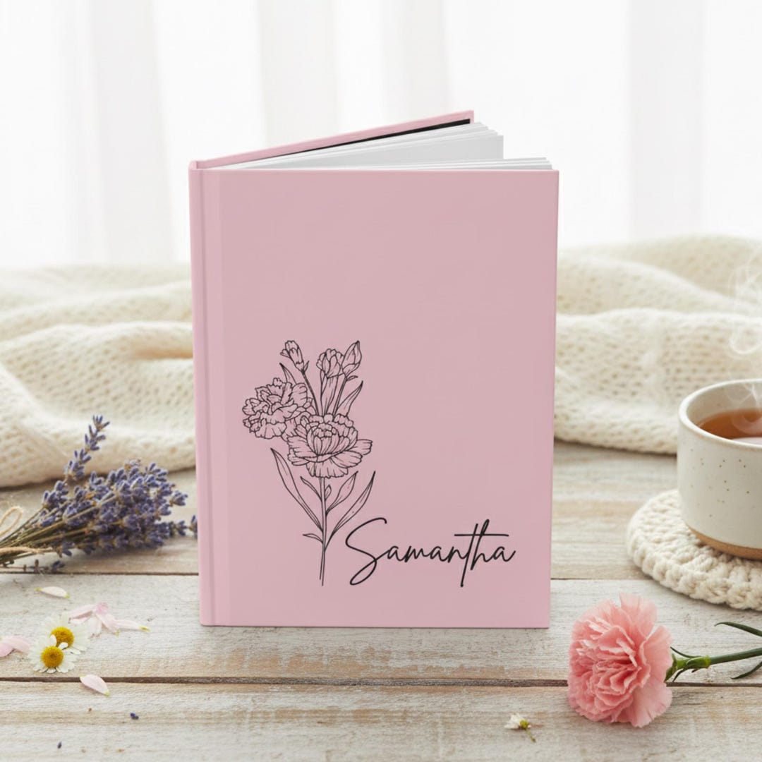 Personalized Birth Flower Journal, Custom Name Notebook, Floral ...