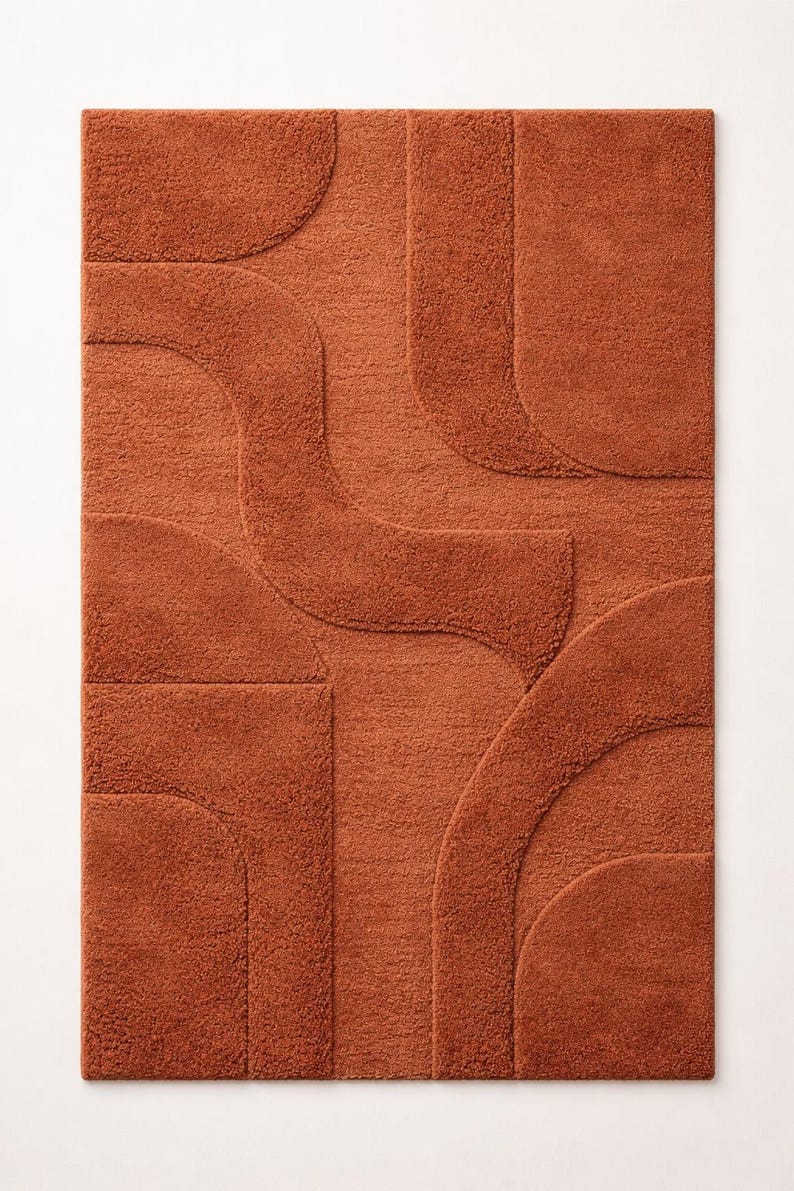 Hand-tufted Terracotta Wool Rug | High-low Abstract Design - Etsy