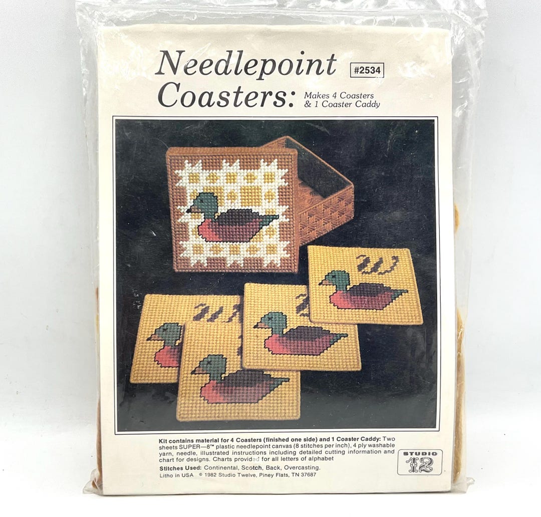 Mallard Duck & Alphabet Needlepoint Coasters. Studio Plastic Canvas Kit ...