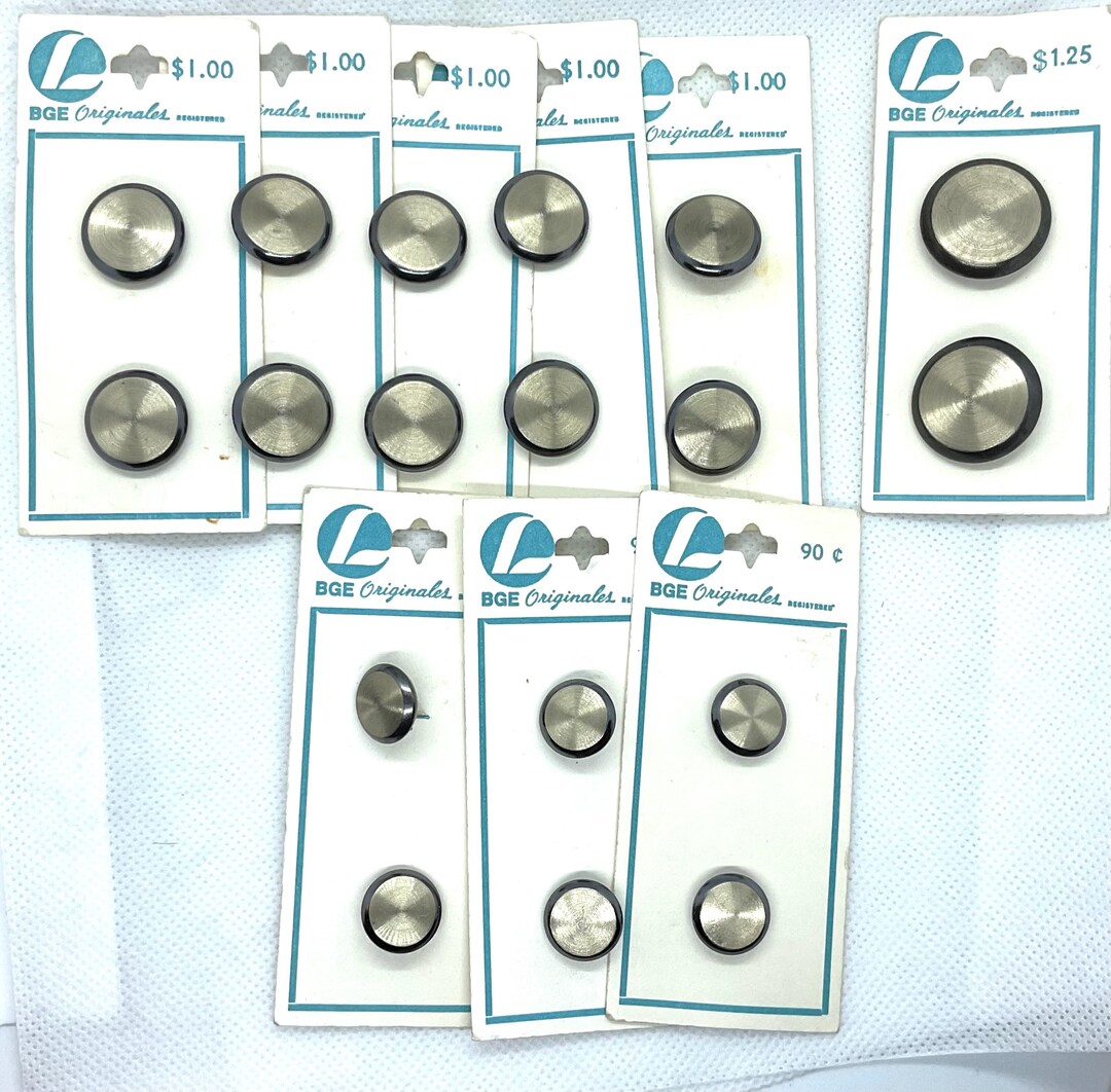 BGE Originales, 9 Cards of Vintage Buttons, Silver-tone Metal 3 Sizes ...