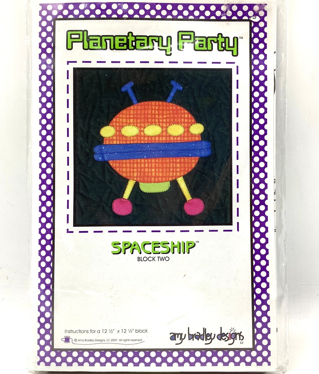 Amy Bradley Designs Quilt Block #2 PLANETARY PARTY, "spaceship" (with ...