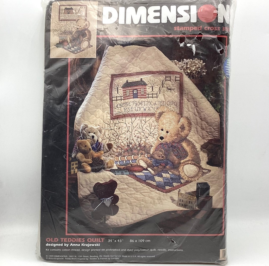 Dimensions Stamped Cross Stitch Kit #3185 ‘ OLD TEDDIES QUILT’ 43X34 ...
