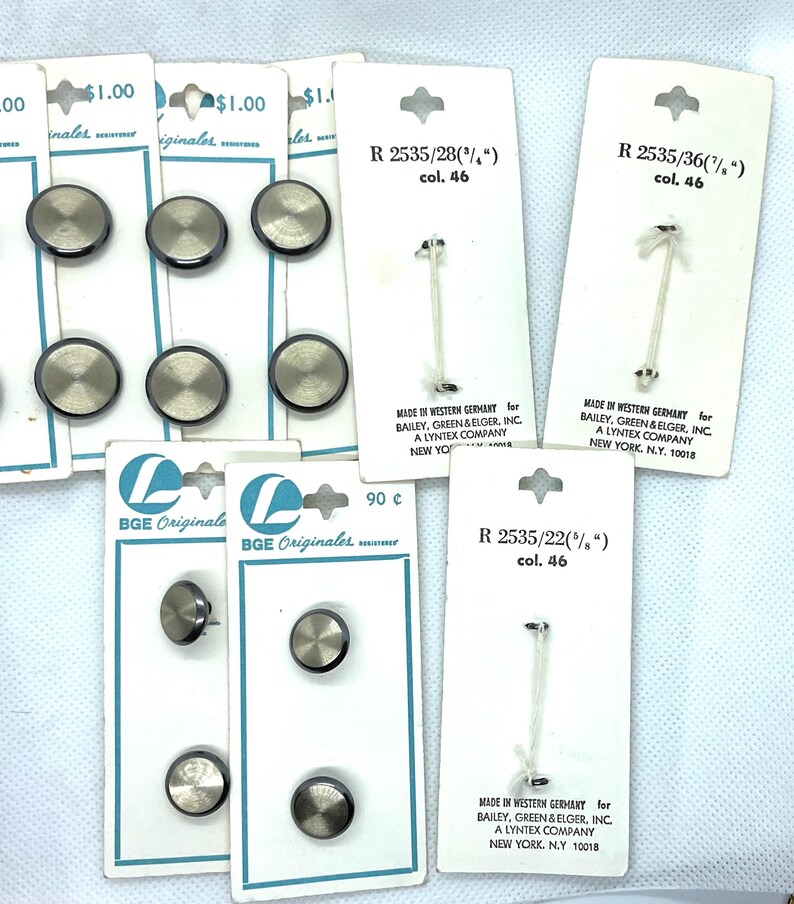BGE Originales, 9 Cards of Vintage Buttons, Silver-tone Metal 3 Sizes ...