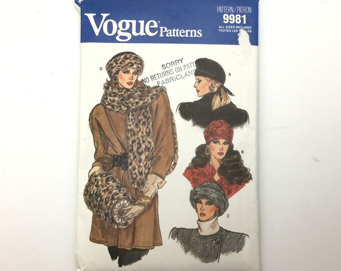 Vogue Sewing Pattern 9981, Hats and Accessories. - Etsy