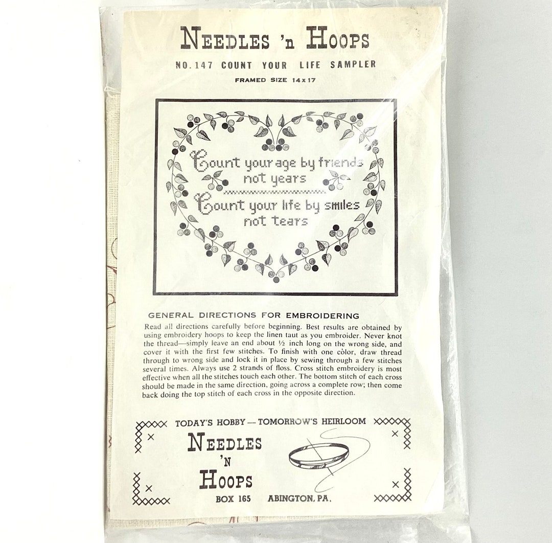 Needles and Hoops Cross Stitch & Emroidery Kit #147 "count YOUR Life ...