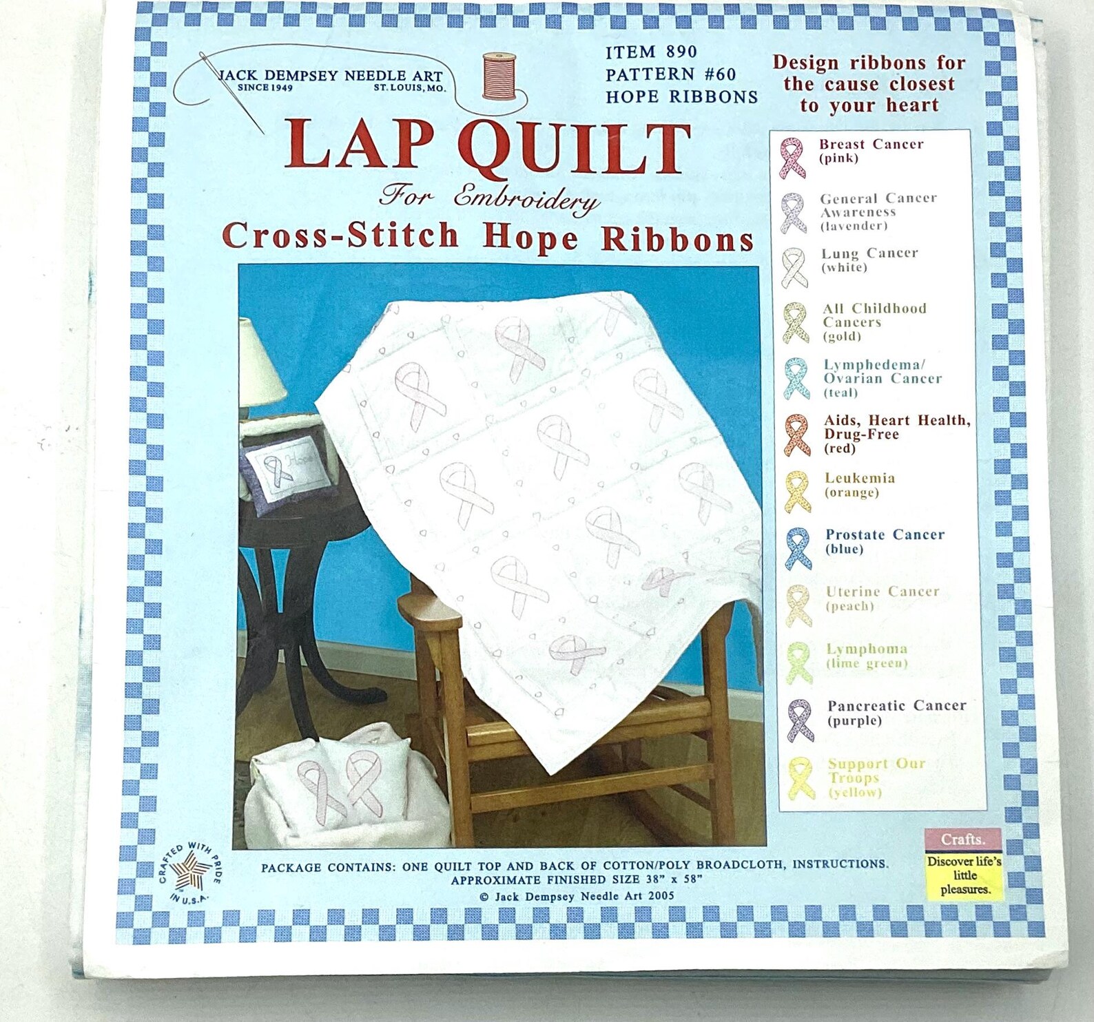 Jack Dempsey LAP QUILT Stamped Crossstitch Kit#890 Hope Ribbon - Etsy