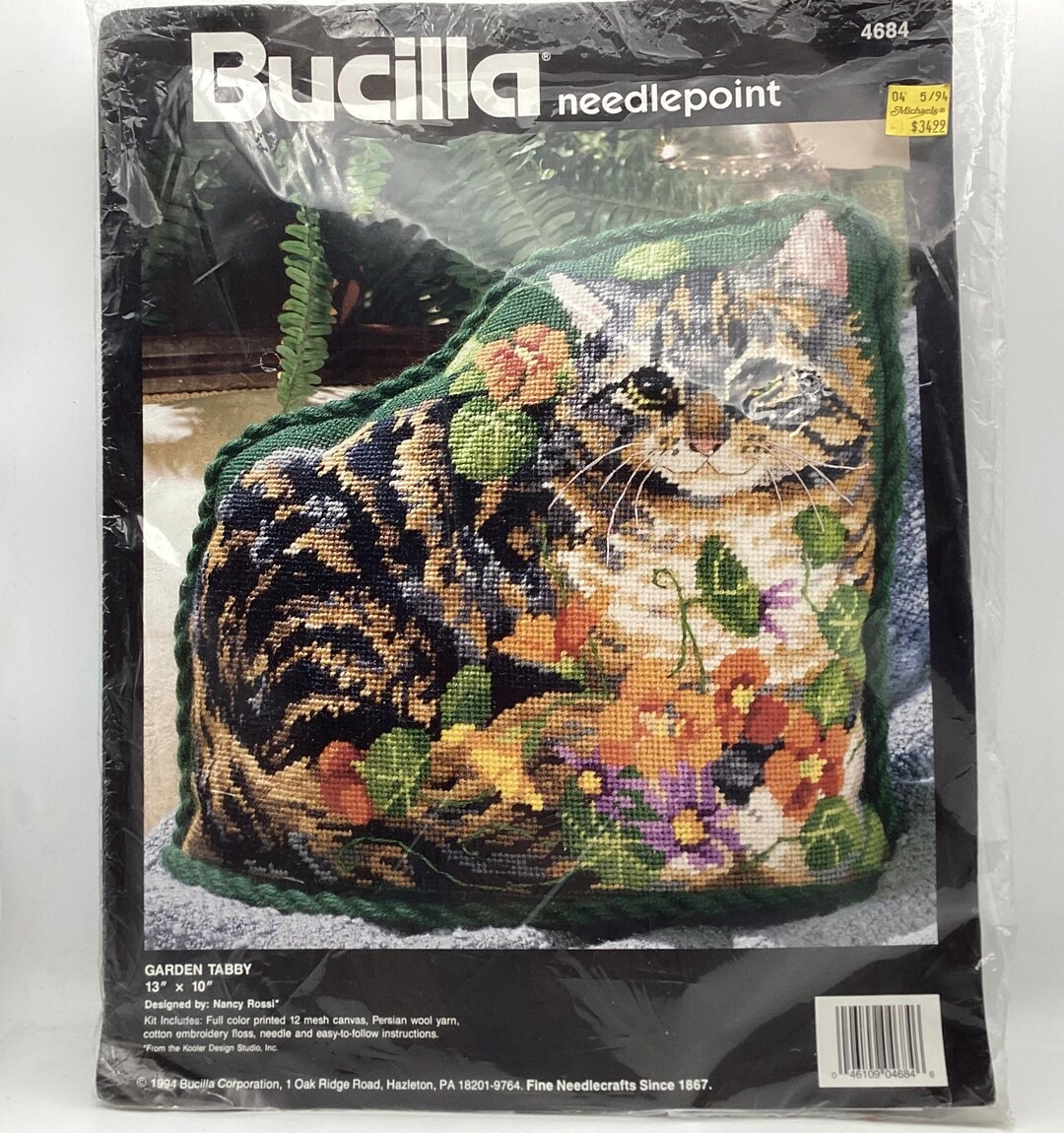 Bucilla Needlepoint Kit' 4684 "garden Tabby" Pillow 13"x10" - Etsy