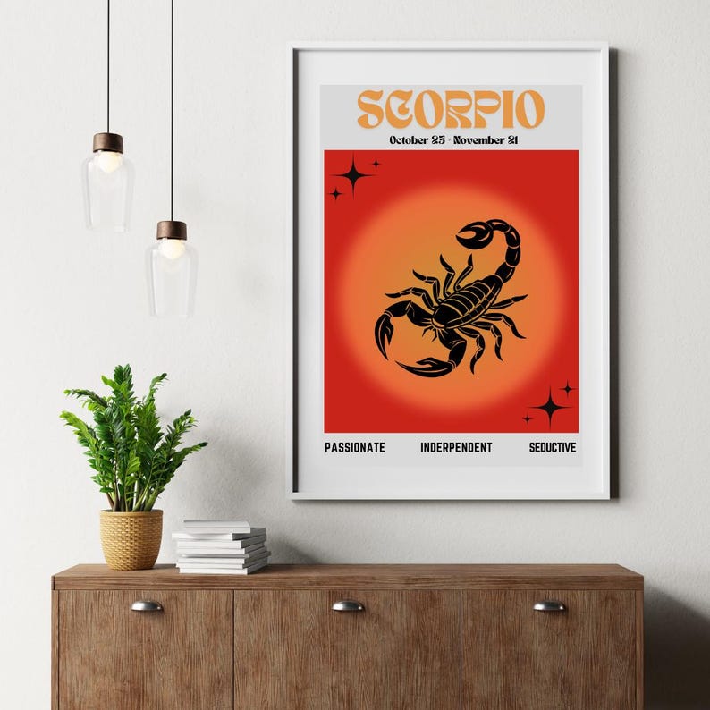 Scorpio Zodiac Wall Art Printable | Astrology Poster | Scorpio | Red ...