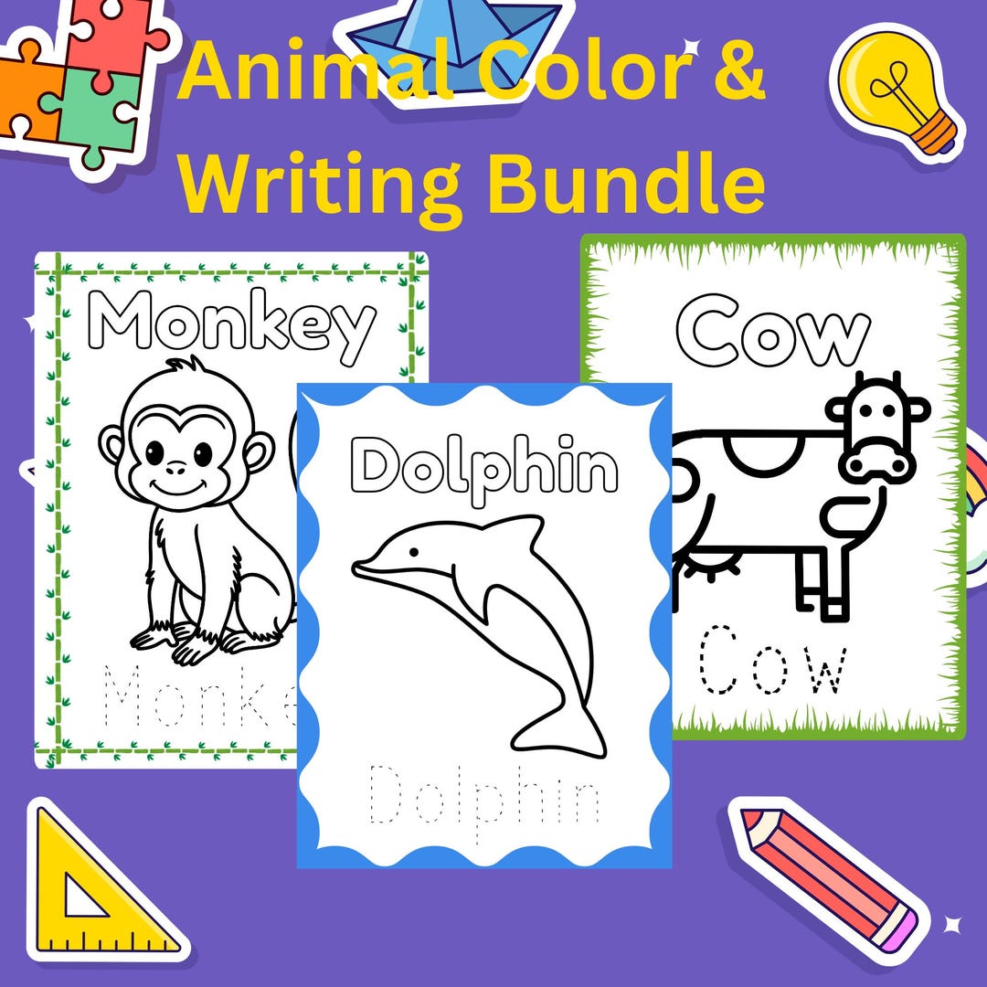 Animal Coloring and Writing Practice Bundle for Preschoolers Sea ...