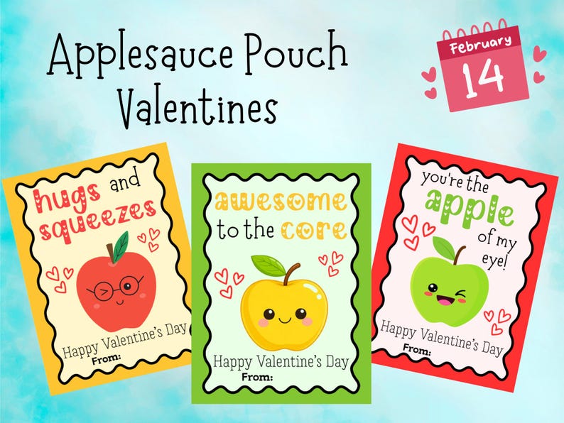 Applesauce Pouch Valentine's Day Cards | Printable Set (PDF Digital ...