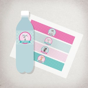 WATER BOTTLE Labels: Cat Birthday Party - Purrfect Birthday - Pink Blue ...