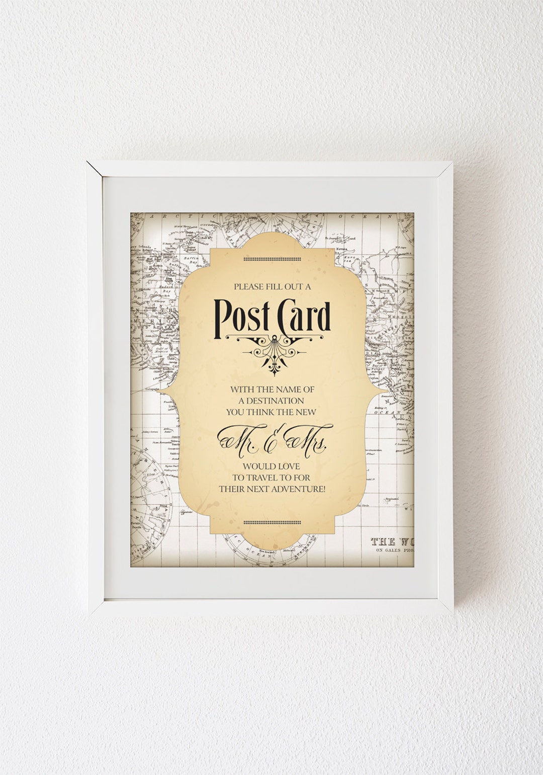 Vintage Travel Map Postcard Sign: DIY Wedding Shower Decor (instant ...