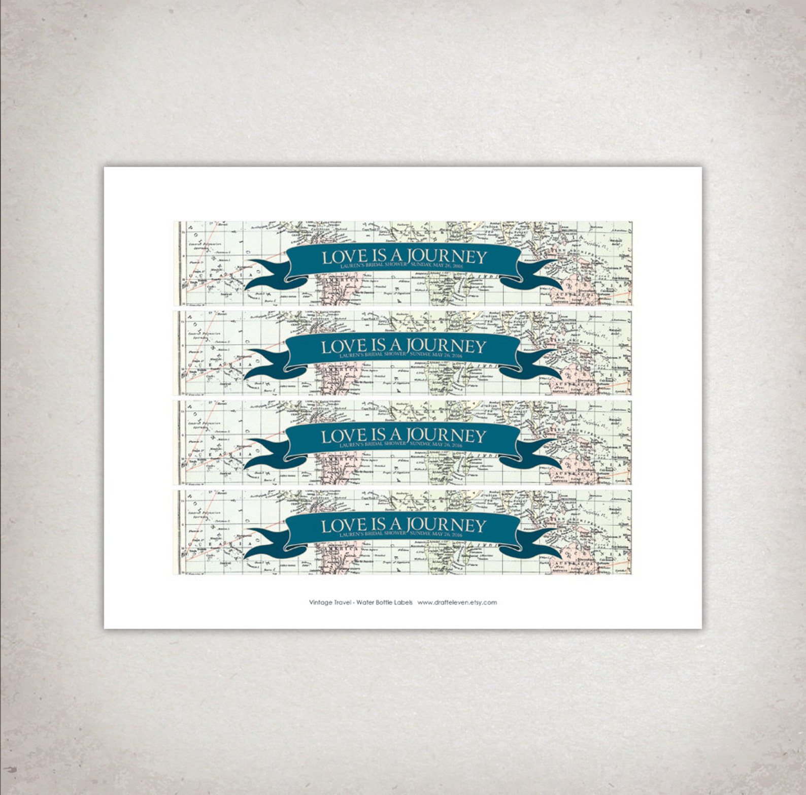 Personalized WATER BOTTLE Labels: Vintage Travel Map Bridal - Etsy