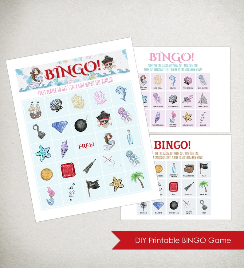Mermaids and Pirates Bingo: Kids Birthday Party Game (digital Download ...