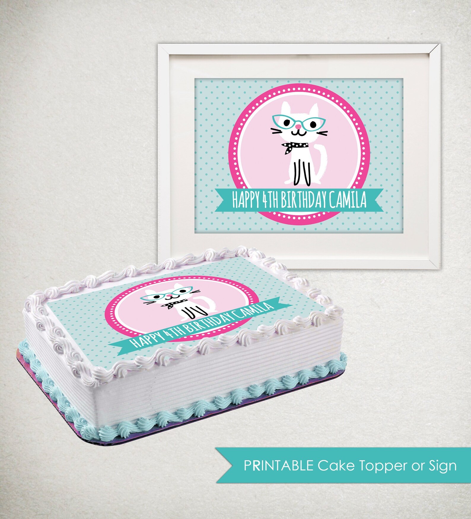 Cat Birthday Cake Topper: Personalized Purrfect Party Decor (digital ...