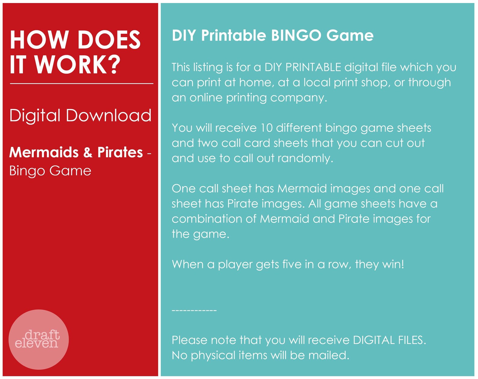 Mermaids and Pirates Bingo: Kids Birthday Party Game (digital Download ...