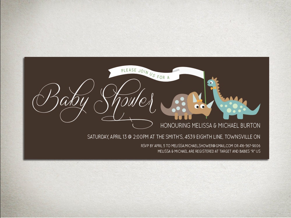 BABY SHOWER Printable Dinosaur Invitation brown green blue | Etsy