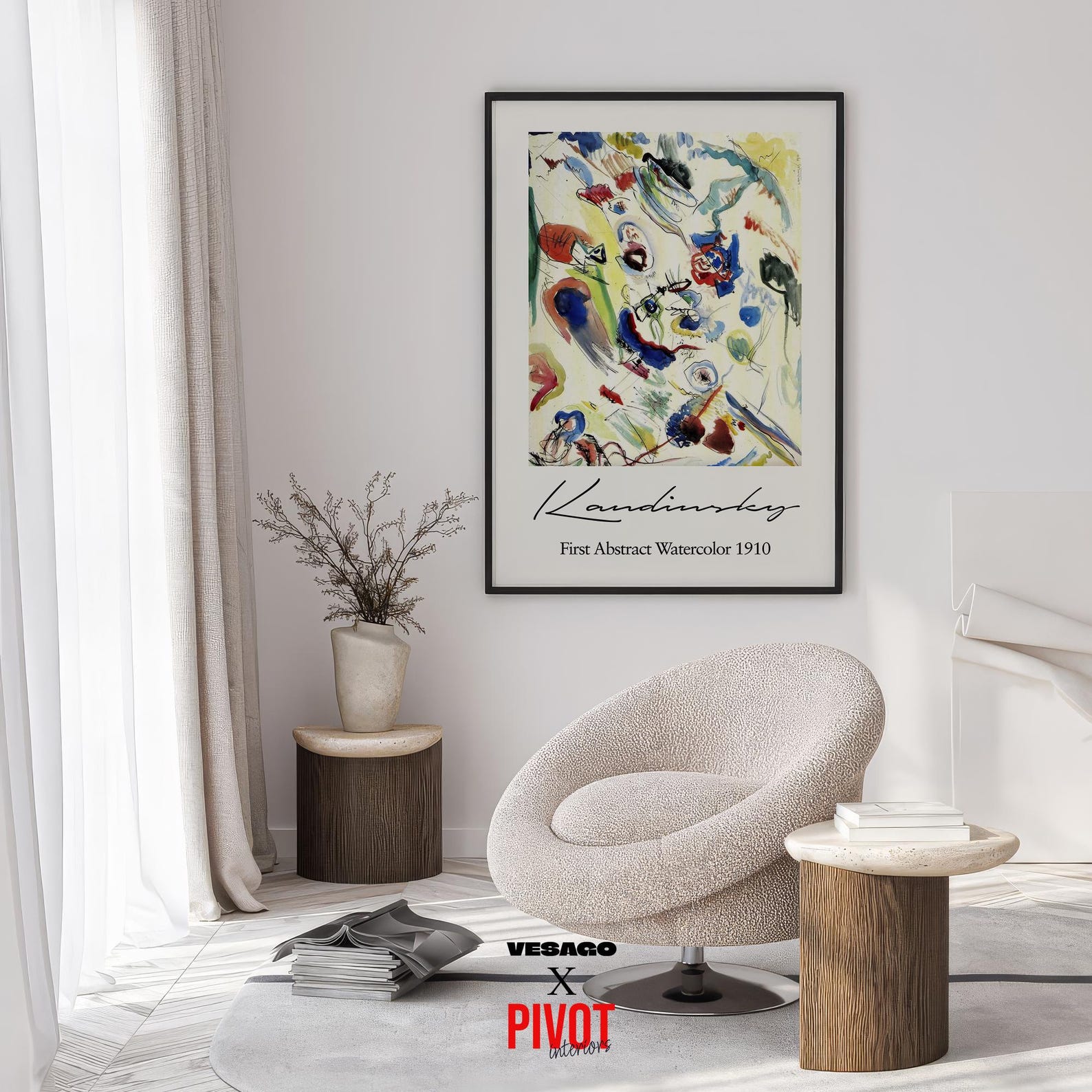 Kandinsky First Abstract Watercolor Art Print Set: Digital Vintage Mid ...
