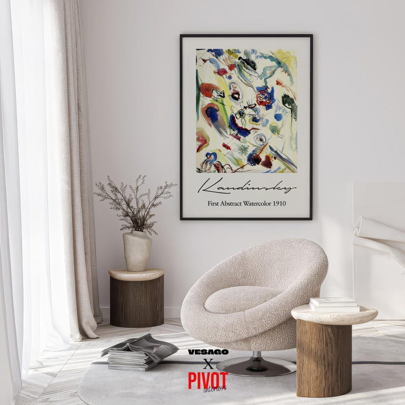 Kandinsky First Abstract Watercolor Art Print Set: Digital Vintage Mid ...