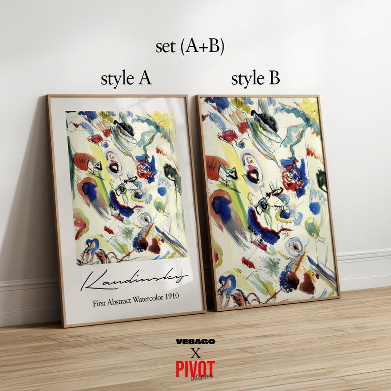 Kandinsky First Abstract Watercolor Art Print Set: Digital Vintage Mid ...