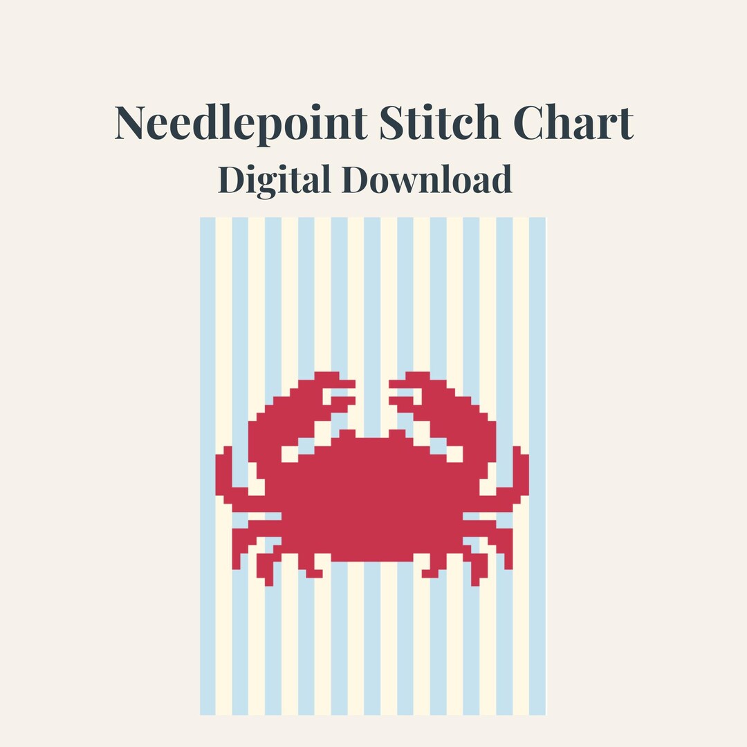Crab Needlepoint Pattern | Coastal Blue Stripes (digital Download) - Etsy