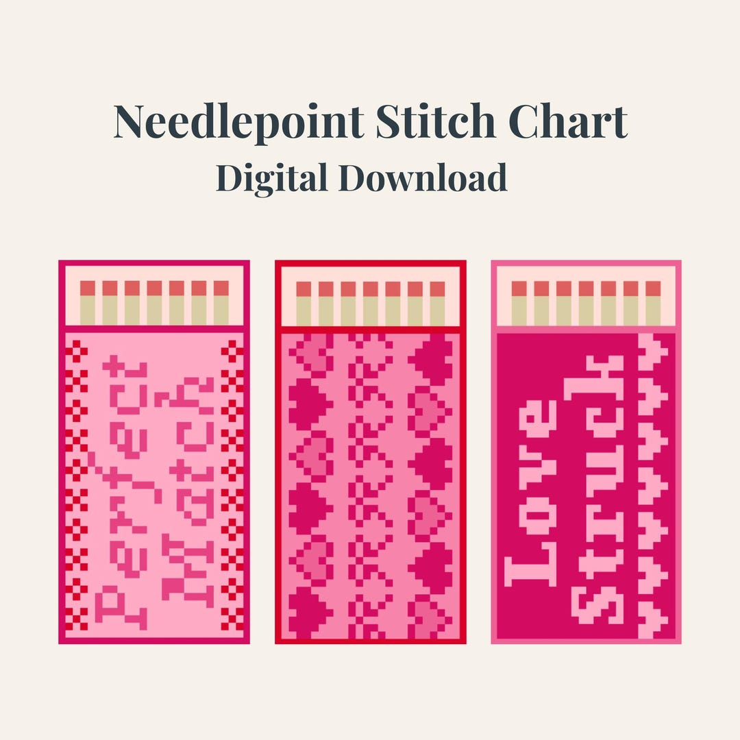 Valentine Matchbox Needlepoint Chart | 3-in-1 XOXO Hearts (digital ...