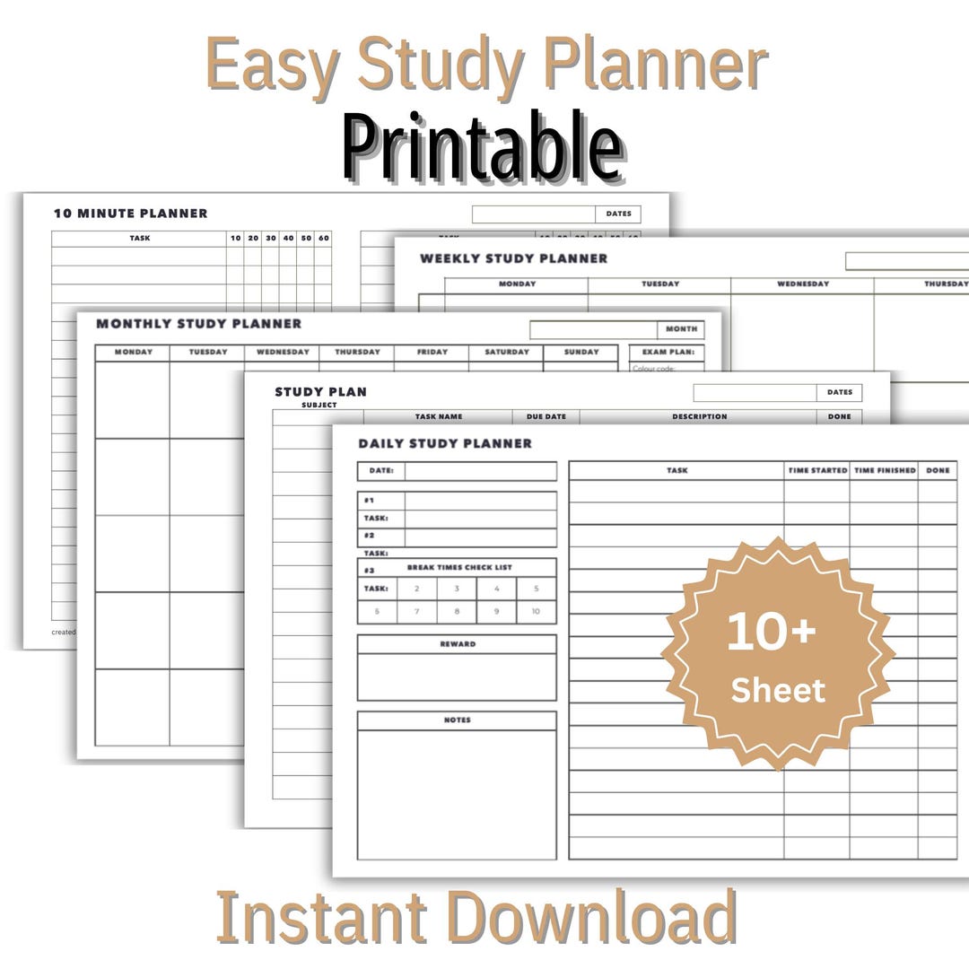 Easy Study Planner Printable Bundle for Students | Daily Weekly Monthly ...