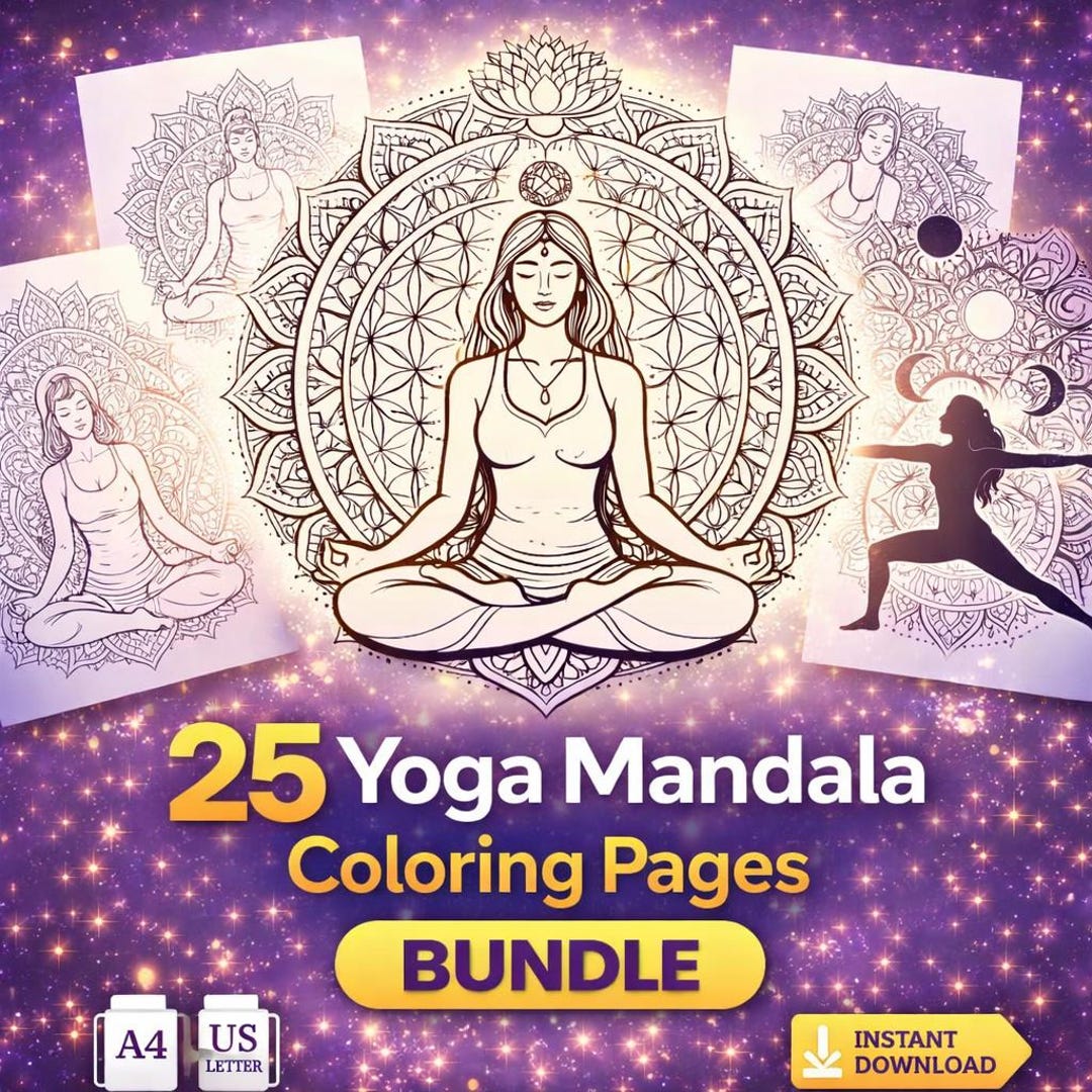 Yoga Mandala Coloring Pages | 25 Printable Mindfulness & Stress Relief ...