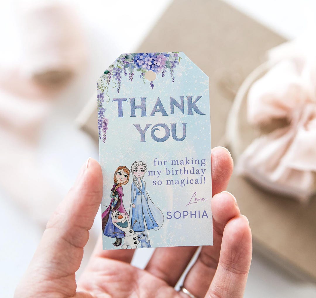 Frozen Birthday Thank You Card Template: Editable Gift Tag (2x3.5") - Etsy