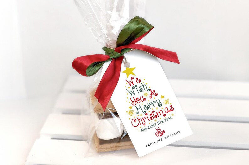 Christmas Gift Tag Template, Editable Tree Favor Tag, Printable Merry ...