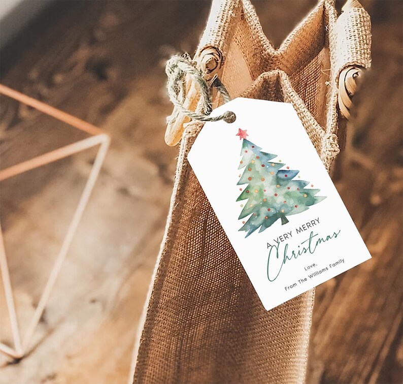 Christmas Gift Tag Template, Editable Tree Favor Tag, Printable Merry ...