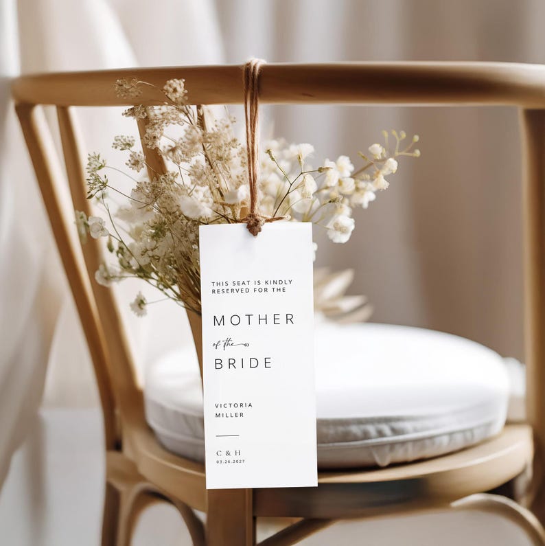 Editable Reserved Seating Tag Template: Minimalist Wedding Chair Decor ...