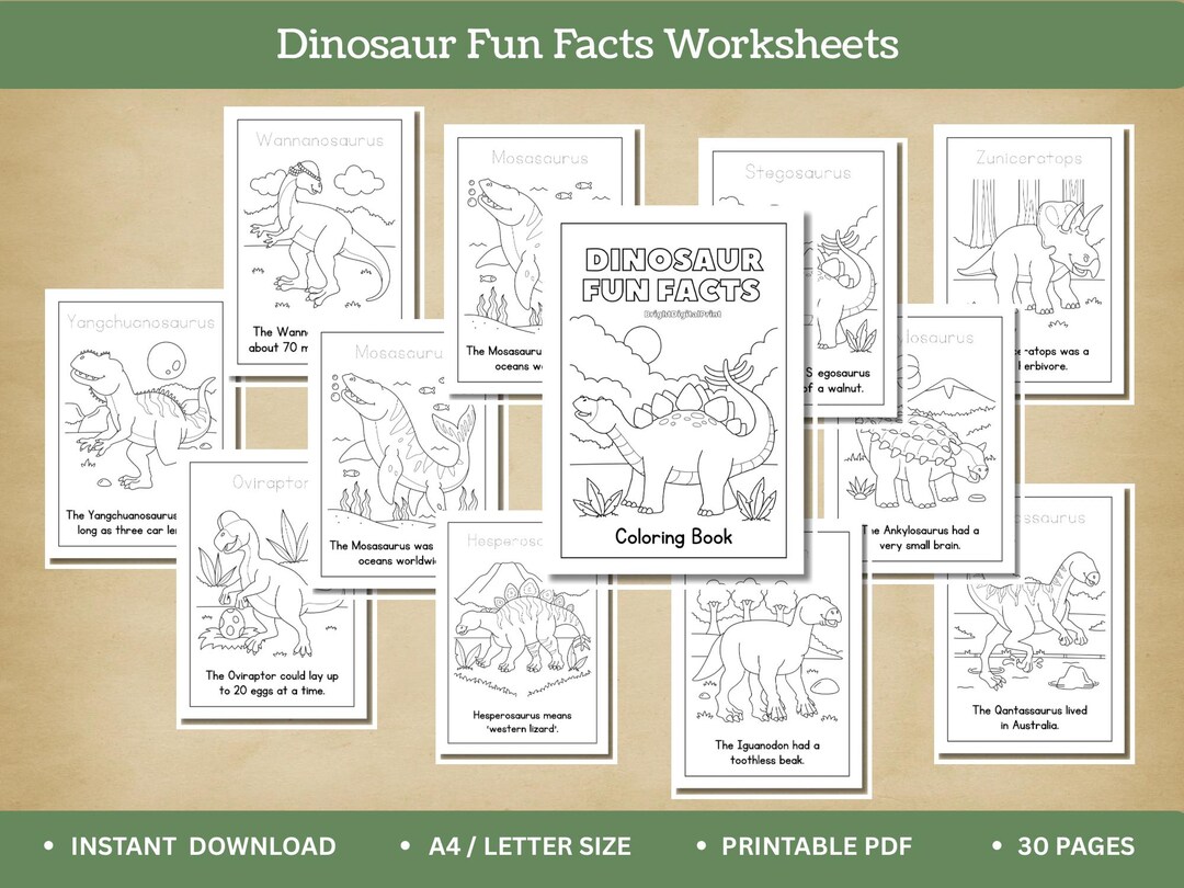 Dinosaur Fun Facts Coloring Pages | Preschool Learning (printable PDF ...