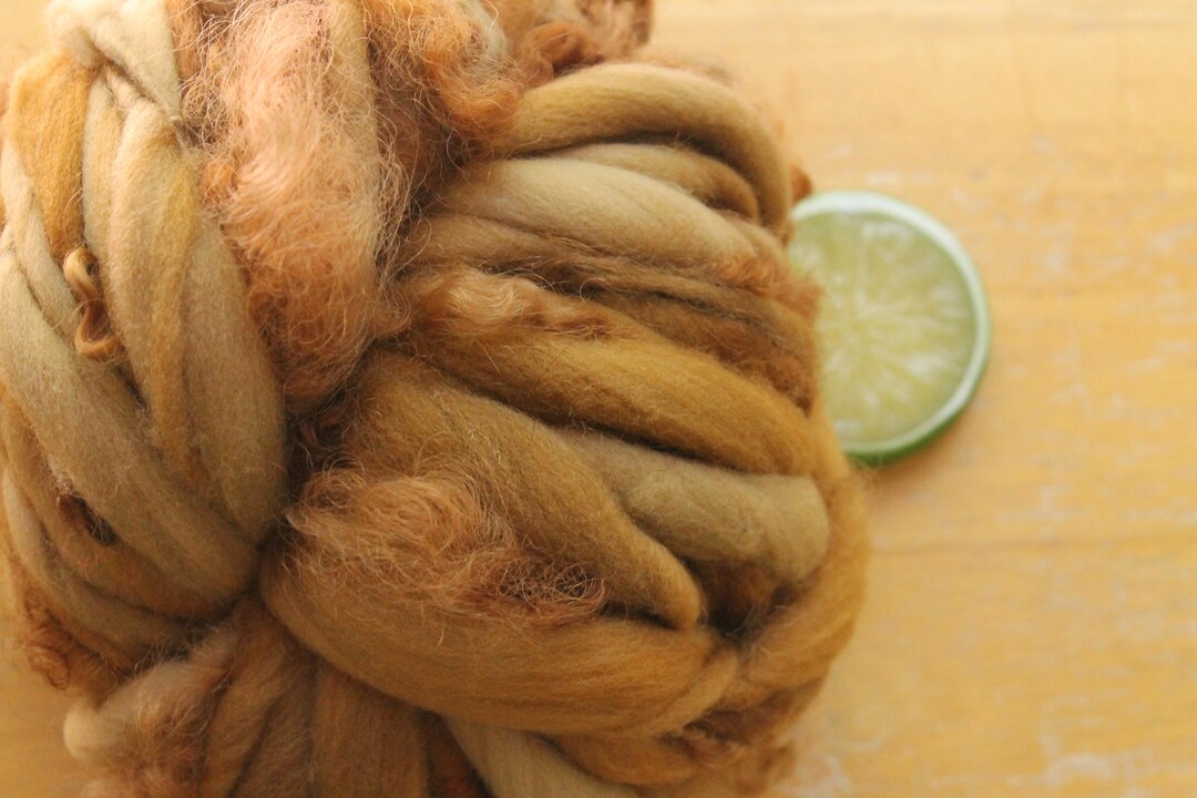 Curly Yarn, Tan Yarn, Thick and Thin Yarn, Orange Yarn, Handspun Art ...