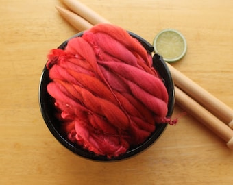 Red Yarn, Curly Yarn, Thick and Thin Yarn, Handspun Art Yarn, Hand Dyed ...