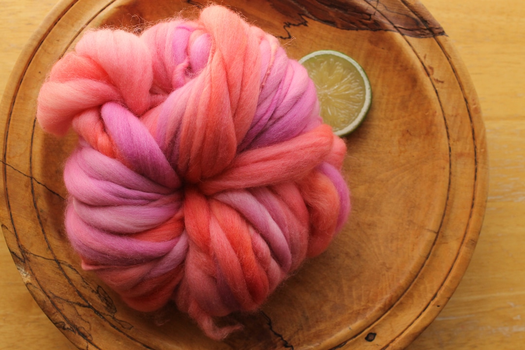 Coral Yarn, Lilac Yarn, Handspun Wool Yarn, Thick and Thin Yarn, Self ...