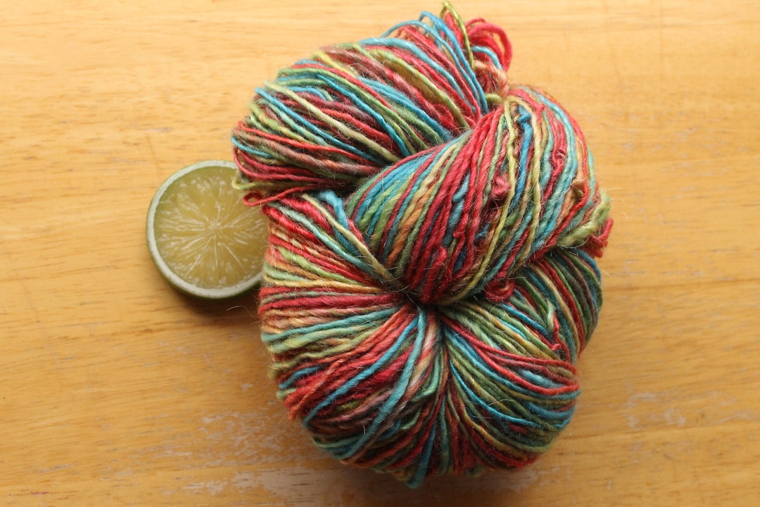 Yellow Yarn, Red and Blue Yarn, Self Striping Yarn, Handspun Yarn, Dk ...