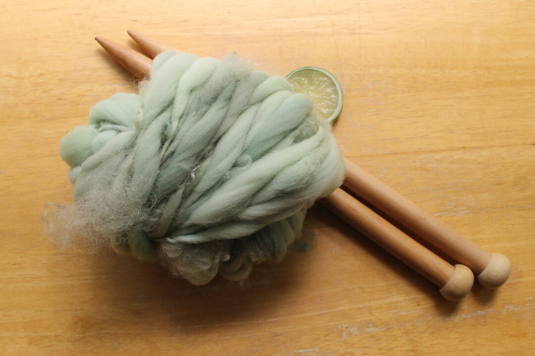 Curly Wool Yarn, Sage Green Yarn, Thick and Thin Yarn, Grey Yarn, Bulky ...