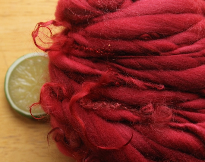 Red Yarn, Curly Yarn, Thick and Thin Yarn, Handspun Art Yarn, Hand Dyed ...