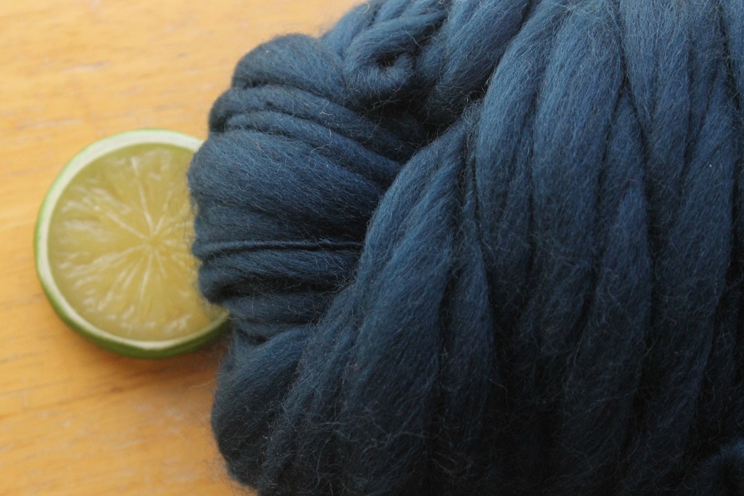 Dark Blue Yarn, Thick and Thin Yarn, Handspun Yarn, Super Bulky Yarn ...